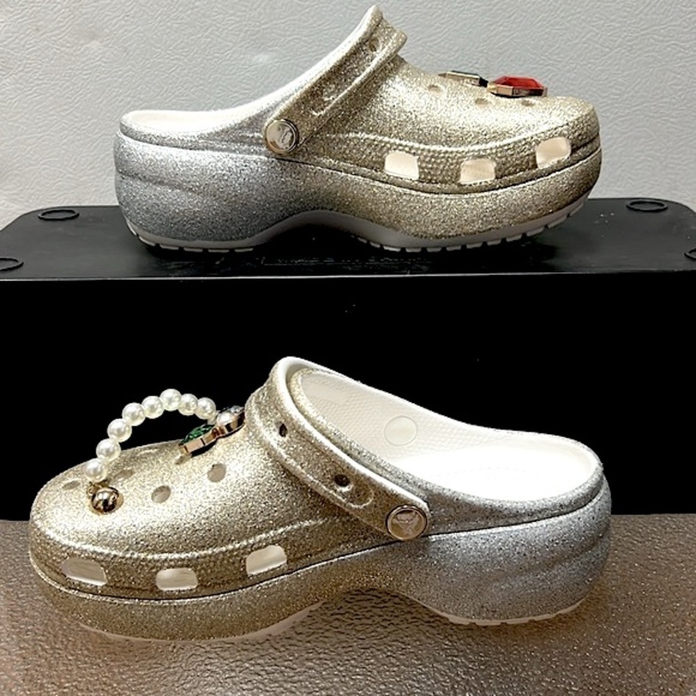 Crocs Classic Platform Gold/Silver Ombre Glitter Clog… - Gem